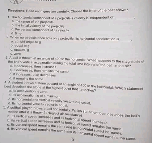 Directions Read each question carefully | StudyX