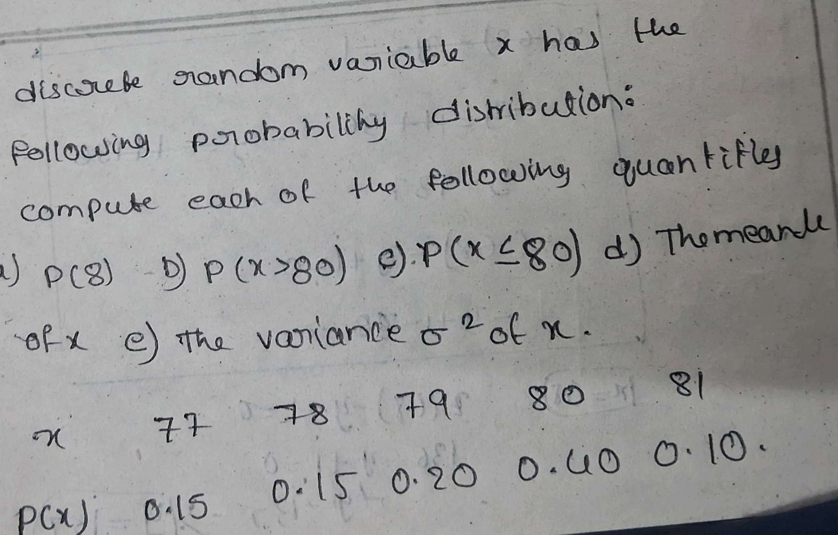 discrebe random variable x has the | StudyX