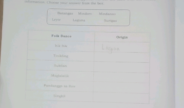 information Choose your answer from the box | StudyX
