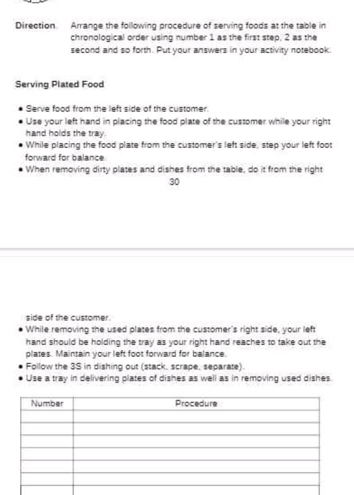 Direction Arrange the following procedure | StudyX