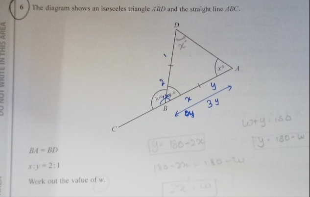 6) The diagram shows an isosceles triangle A