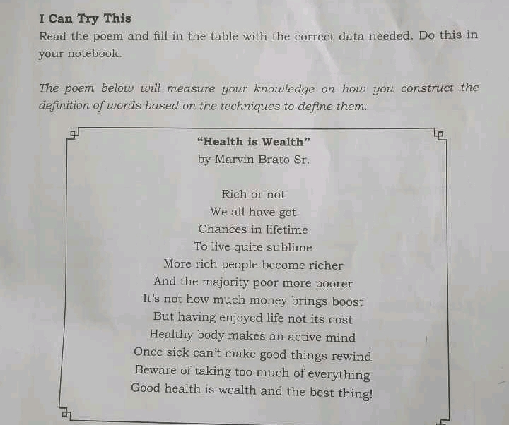 I Can Try This Read the poem and fill in the