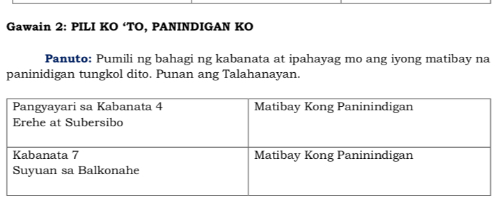 Gawain 2 PILI KO TO PANINDIGAN KO Panuto | StudyX