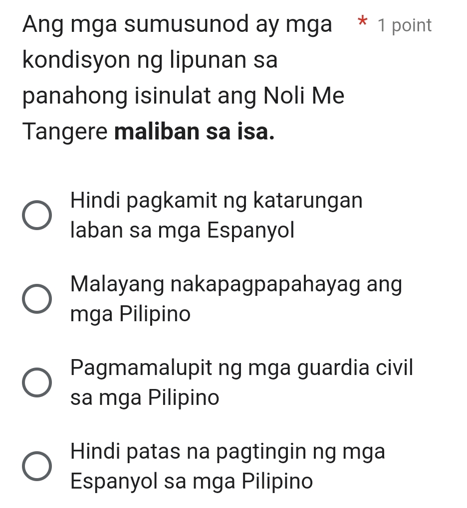 Ang mga sumusunod ay mga 1 point kondisyon | StudyX