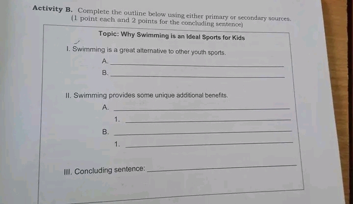 Activity B Complete the outline below using | StudyX