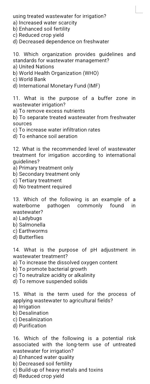 using treated wastewater for irrigation a)