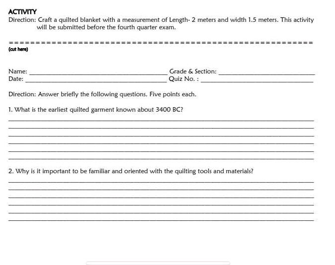 ACTIVITY Direction Craft a quilted blanket | StudyX