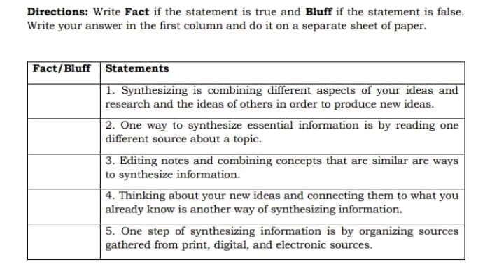 Directions Write Fact if the statement is | StudyX