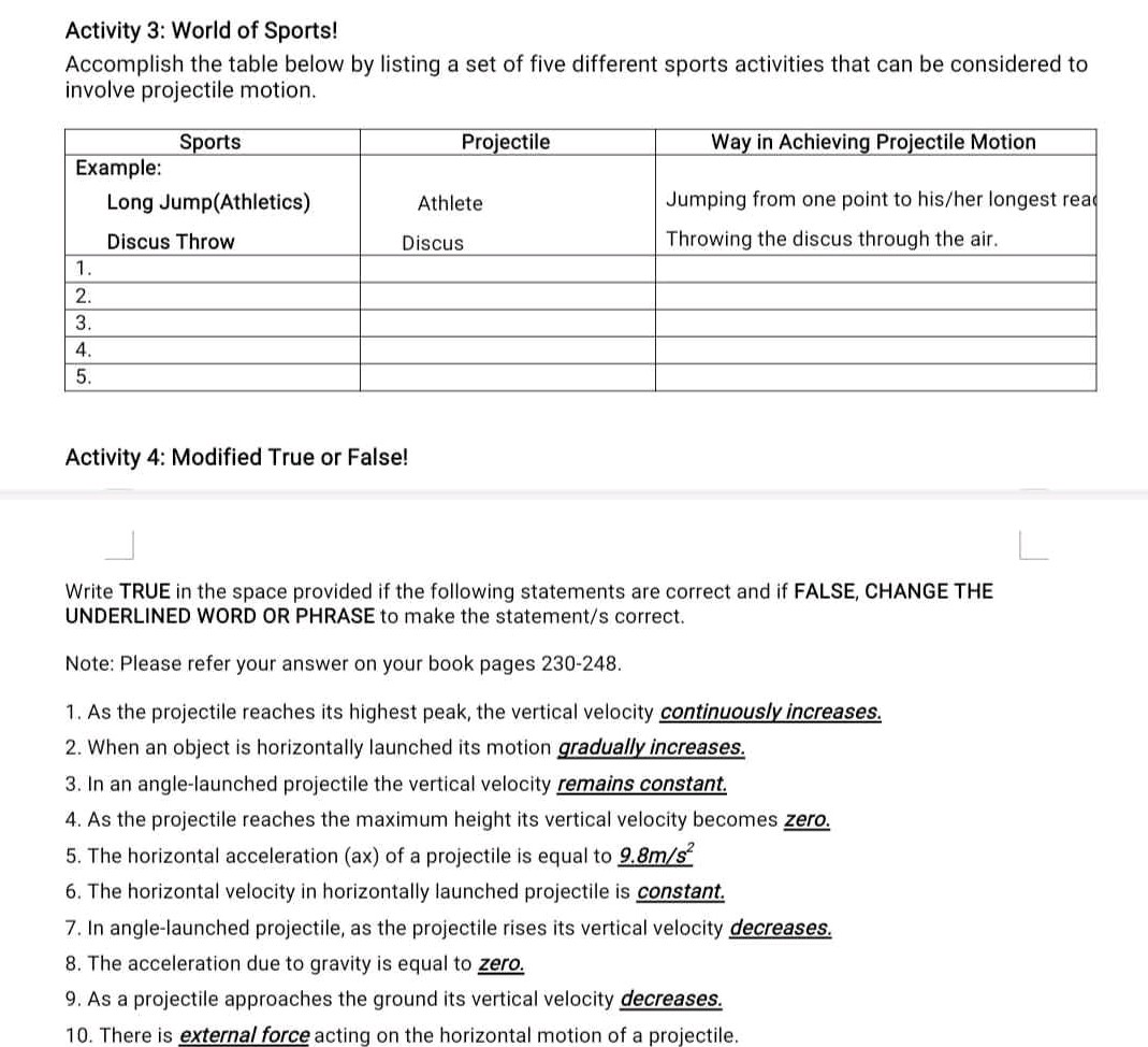 Activity 3 World of Sports Accomplish the | StudyX