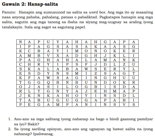 Gawain 2 Hanap-salita Panuto Hanapin ang | StudyX