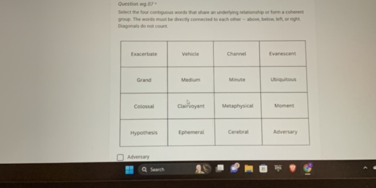 Question wg 07 Select the four contiguous