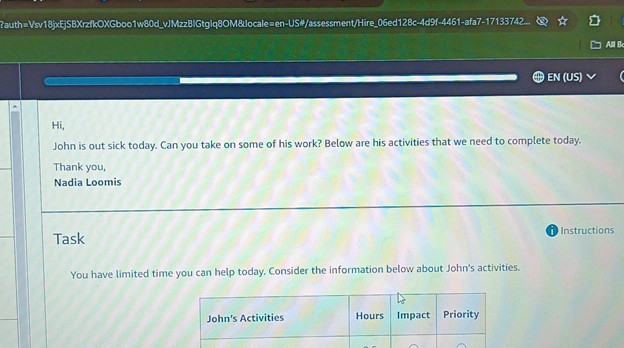 EN (US) Hi John is out sick today Can you | StudyX