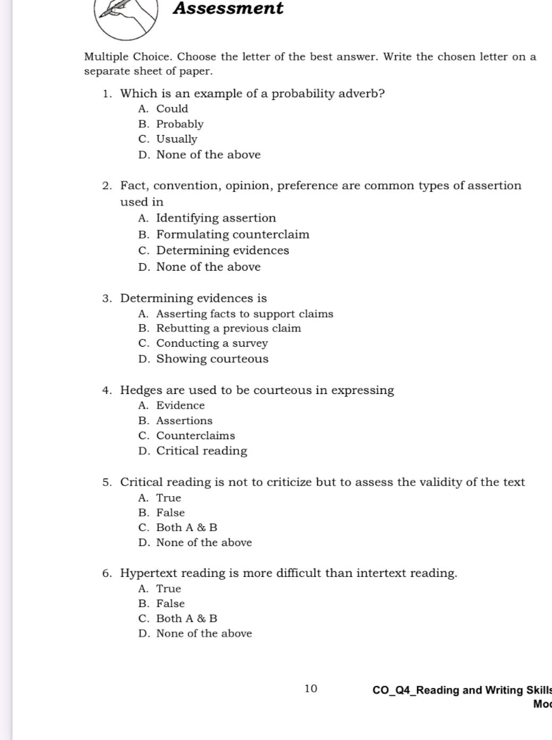 Assessment Multiple Choice Choose the | StudyX