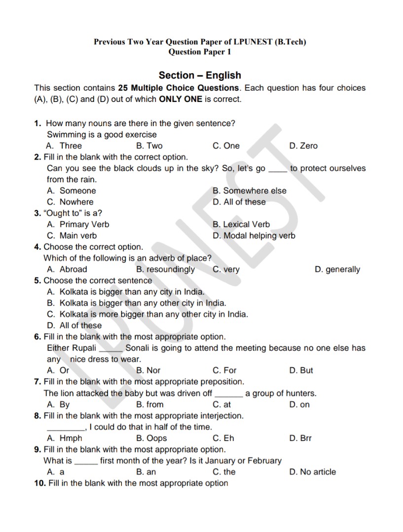 Previous Two Year Question Paper of LPUNEST
