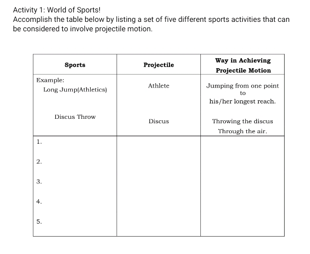 Activity 1 World of Sports Accomplish the | StudyX