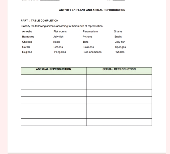ACTIVITY 41 PLANT AND ANIMAL REPRODUCTION | StudyX