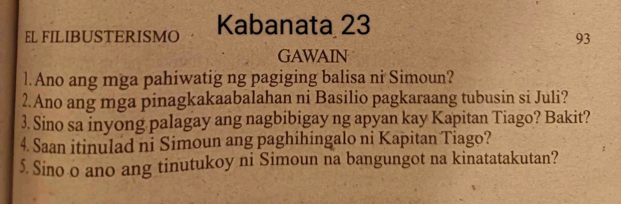EL FILIBUSTERISMO Kabanata 23 93 GAWAIN | StudyX