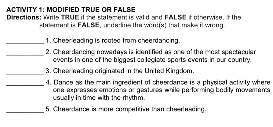 ACTIVITY 1 MODIFIED TRUE OR FALSE | StudyX