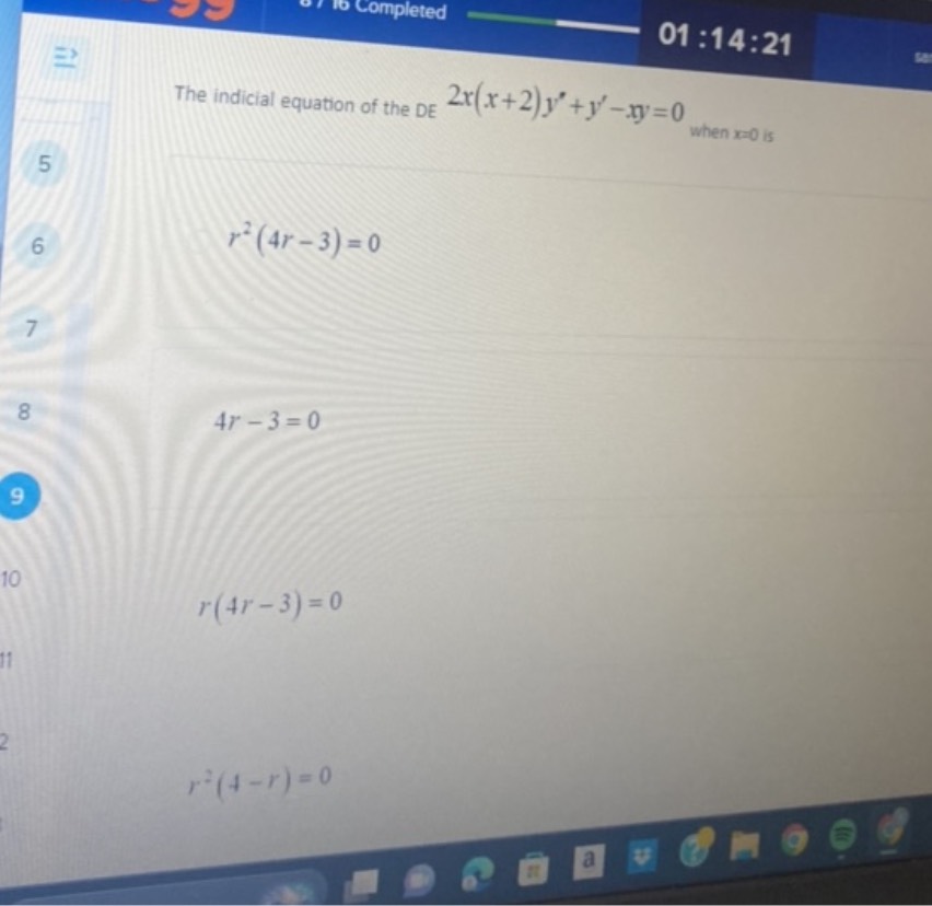 Completed 01 14 21 The indicial equation of | StudyX