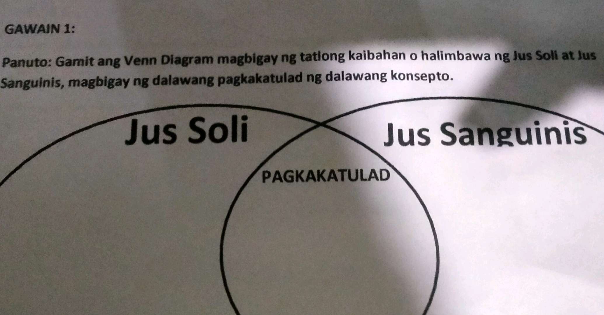 GAWAIN 1 Panuto Gamit ang Venn Diagram
