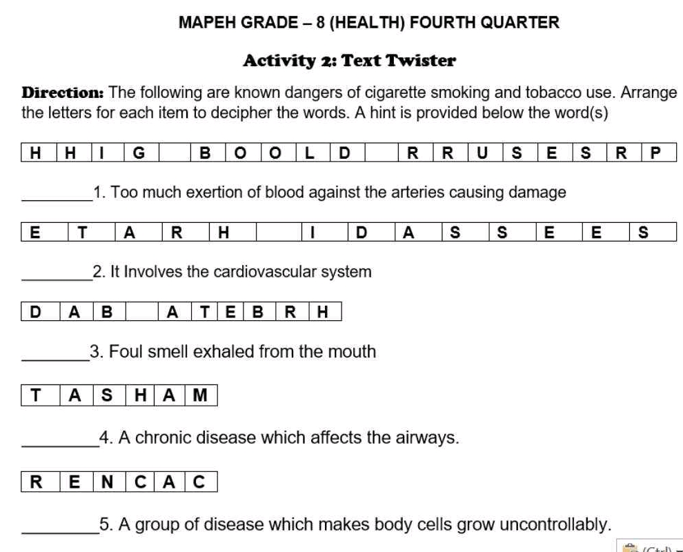 MAPEH GRADE - 8 (HEALTH) FOURTH QUARTER | StudyX