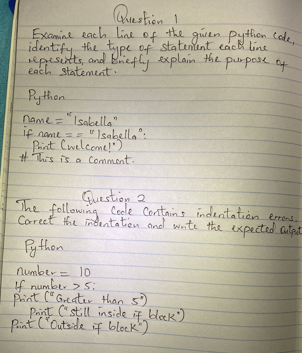 Question 1 Examine each line of the given | StudyX