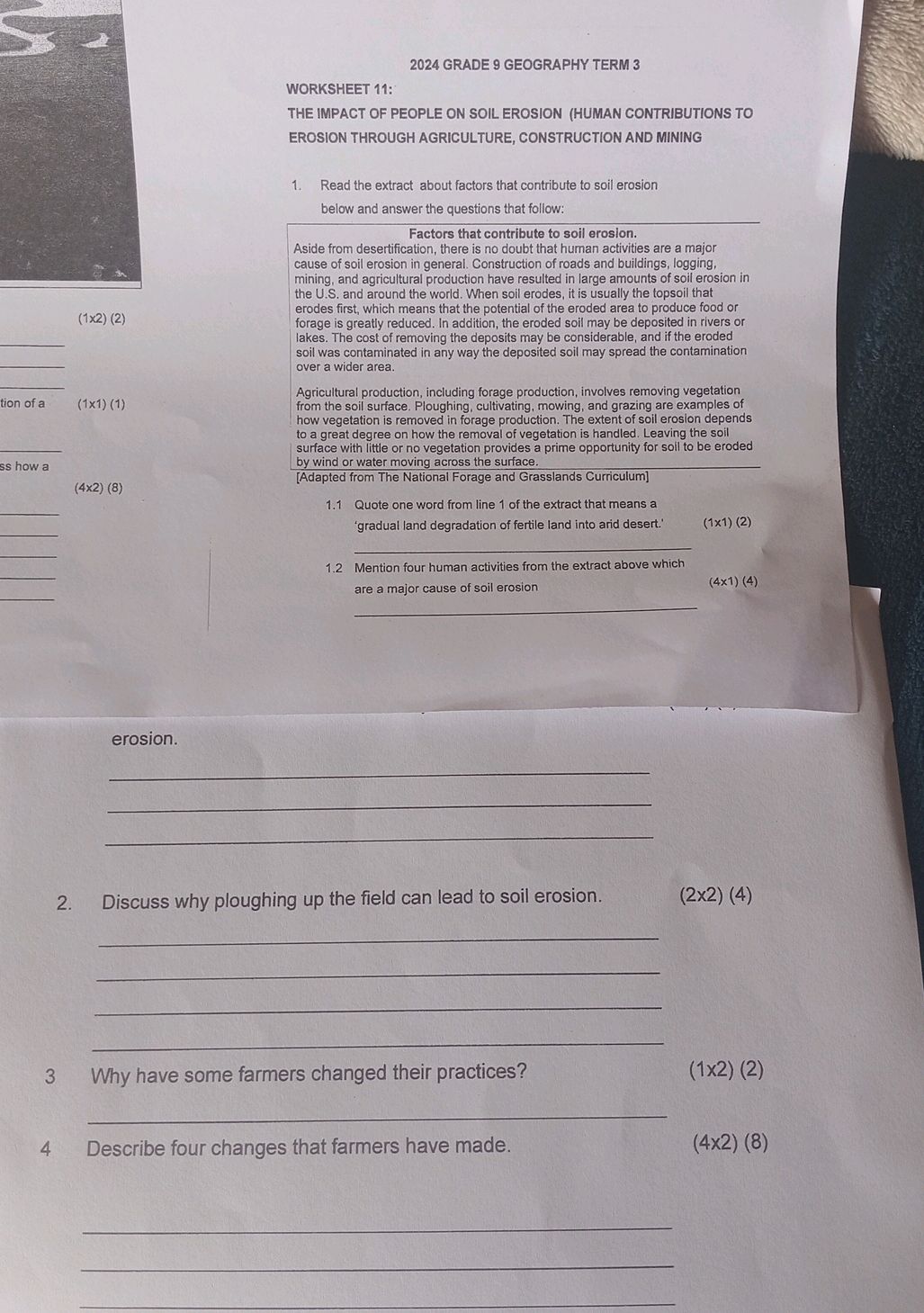 2024 GRADE 9 GEOGRAPHY TERM 3 WORKSHEET 11:
