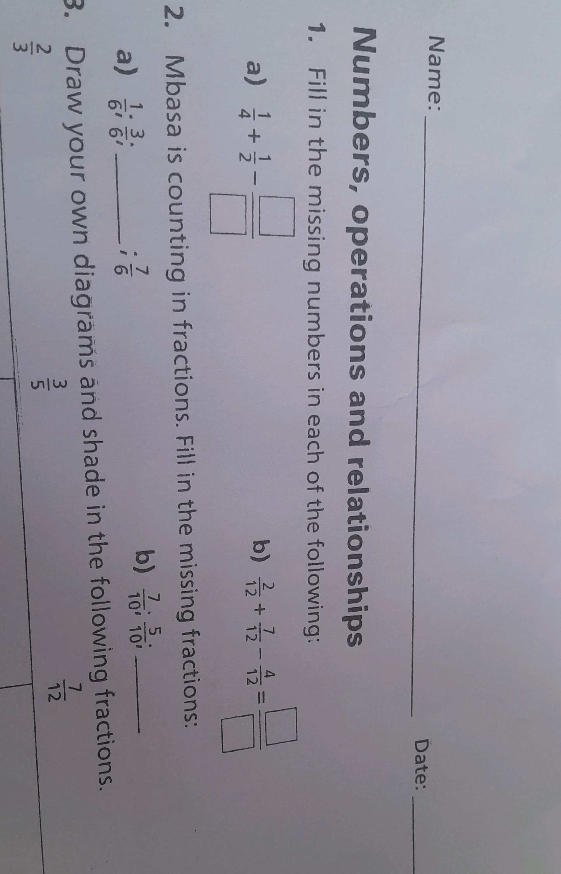 Name: Numbers, operations and relationships | StudyX