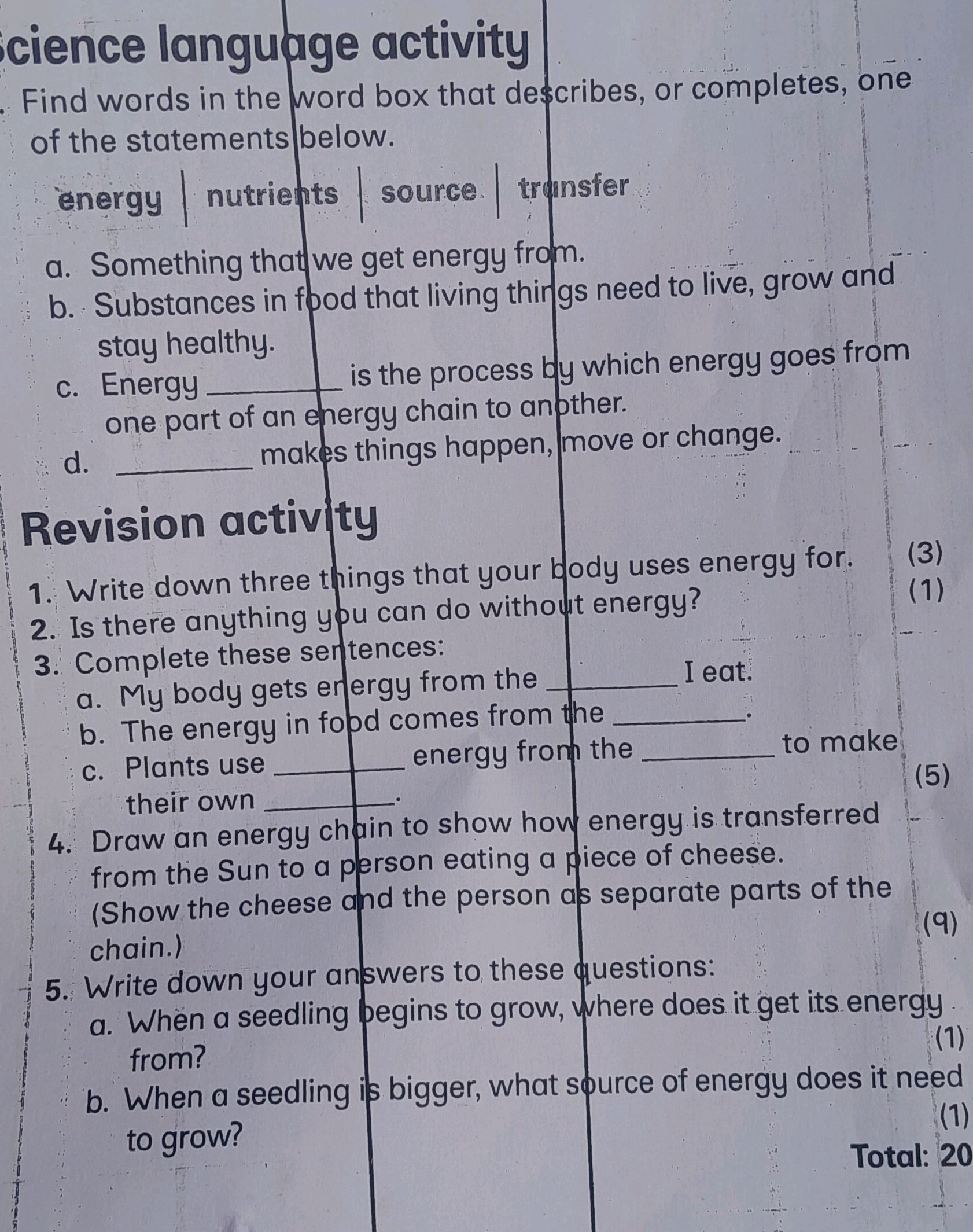 Science language activity - Find words in | StudyX