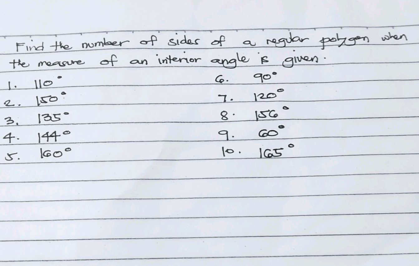 Find the number of sides of a regular | StudyX