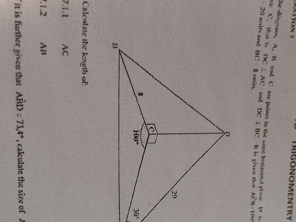 QUESTION 7 TRIGONOMENTRY In the diagram, A, | StudyX