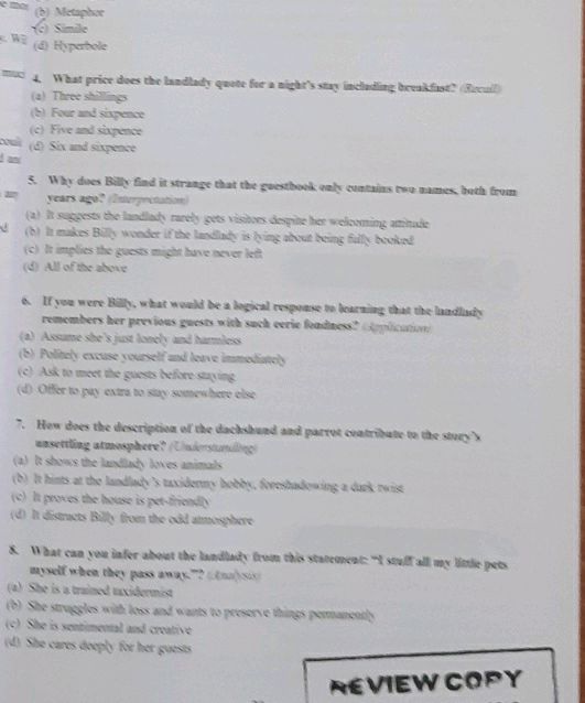 4. What price does the landlady quote for a | StudyX