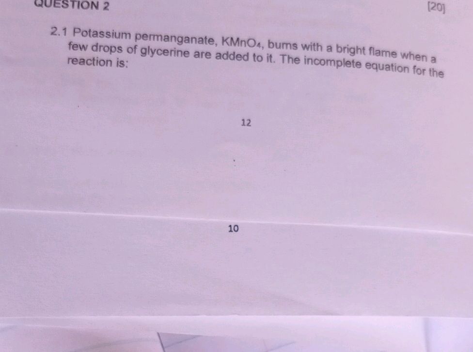 2.1 Potassium permanganate, KMnO4, burns | StudyX