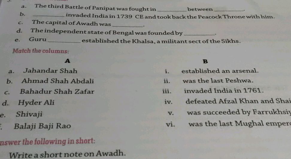 a. The third Battle of Panipat was fought in | StudyX