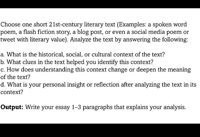 Choose one short 21st-century literary text | StudyX