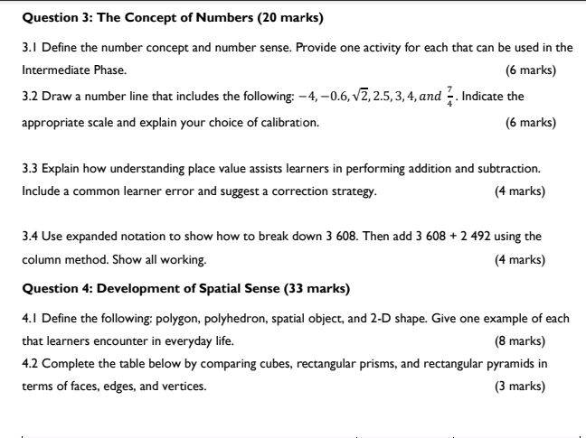 Question 3: The Concept of Numbers (20