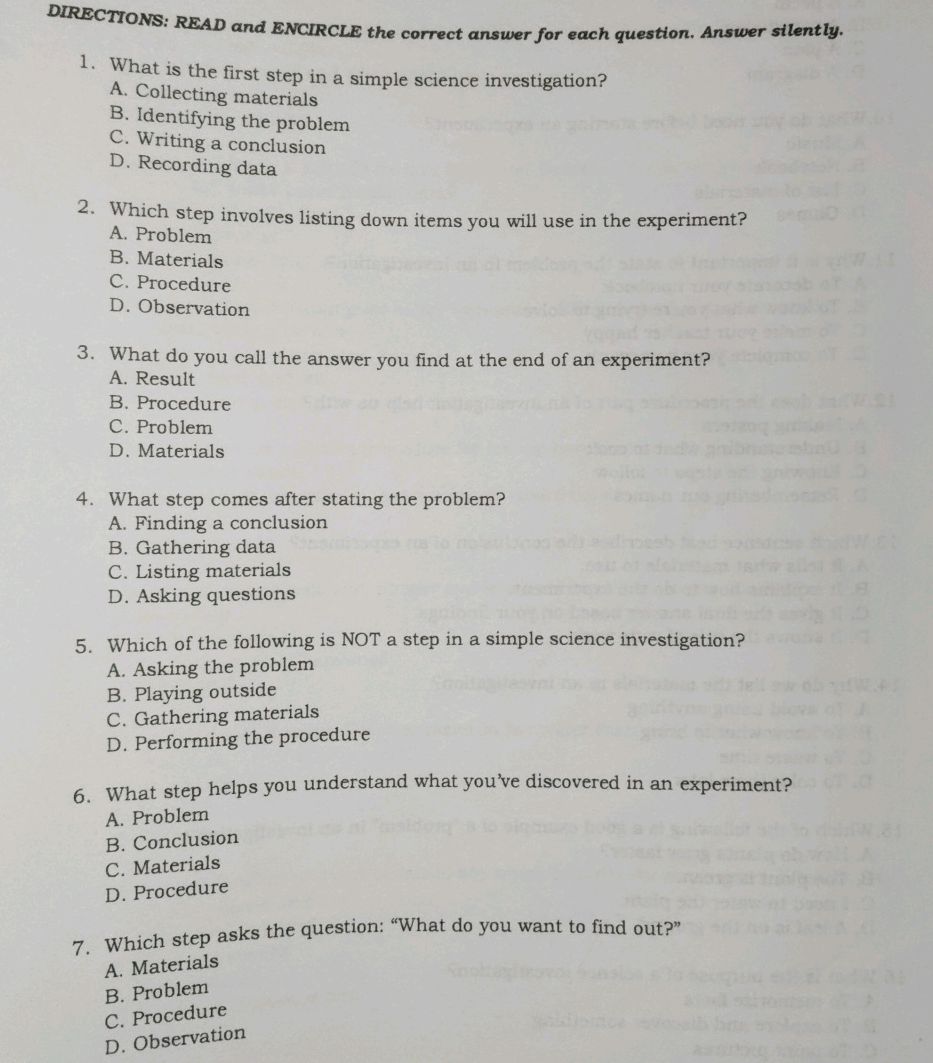 DIRECTIONS: READ and ENCIRCLE the correct | StudyX