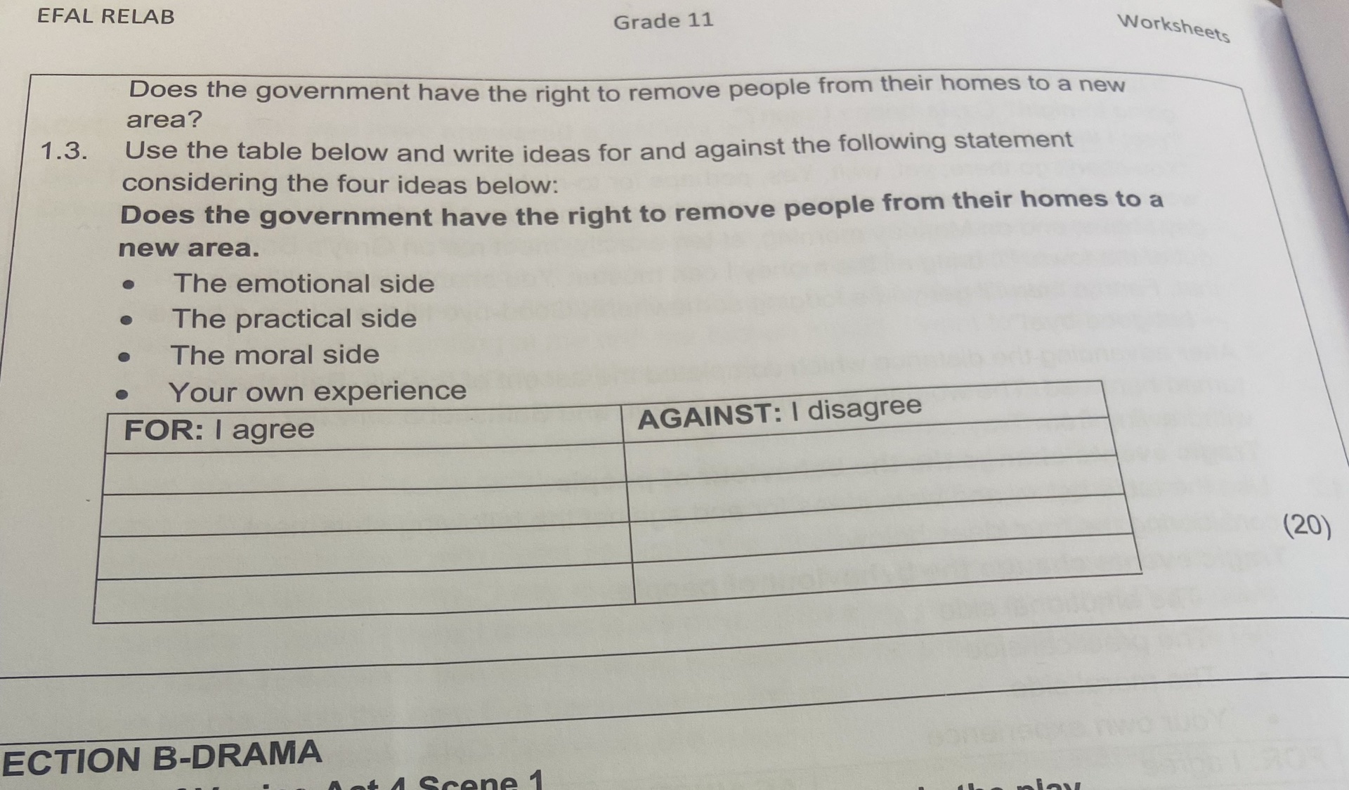EFAL RELAB Grade 11 Worksheets Does the | StudyX