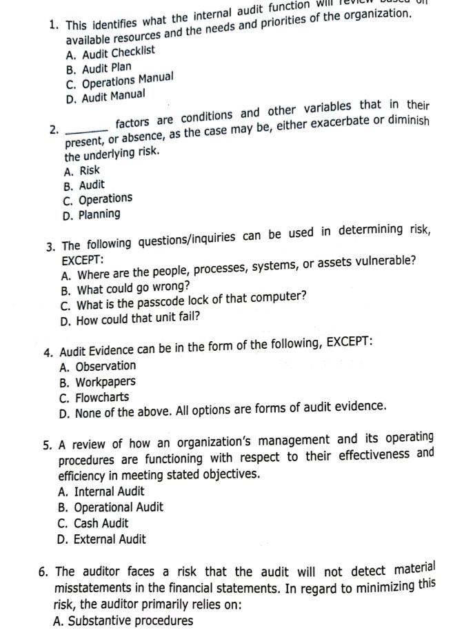 This identifies what the internal audit