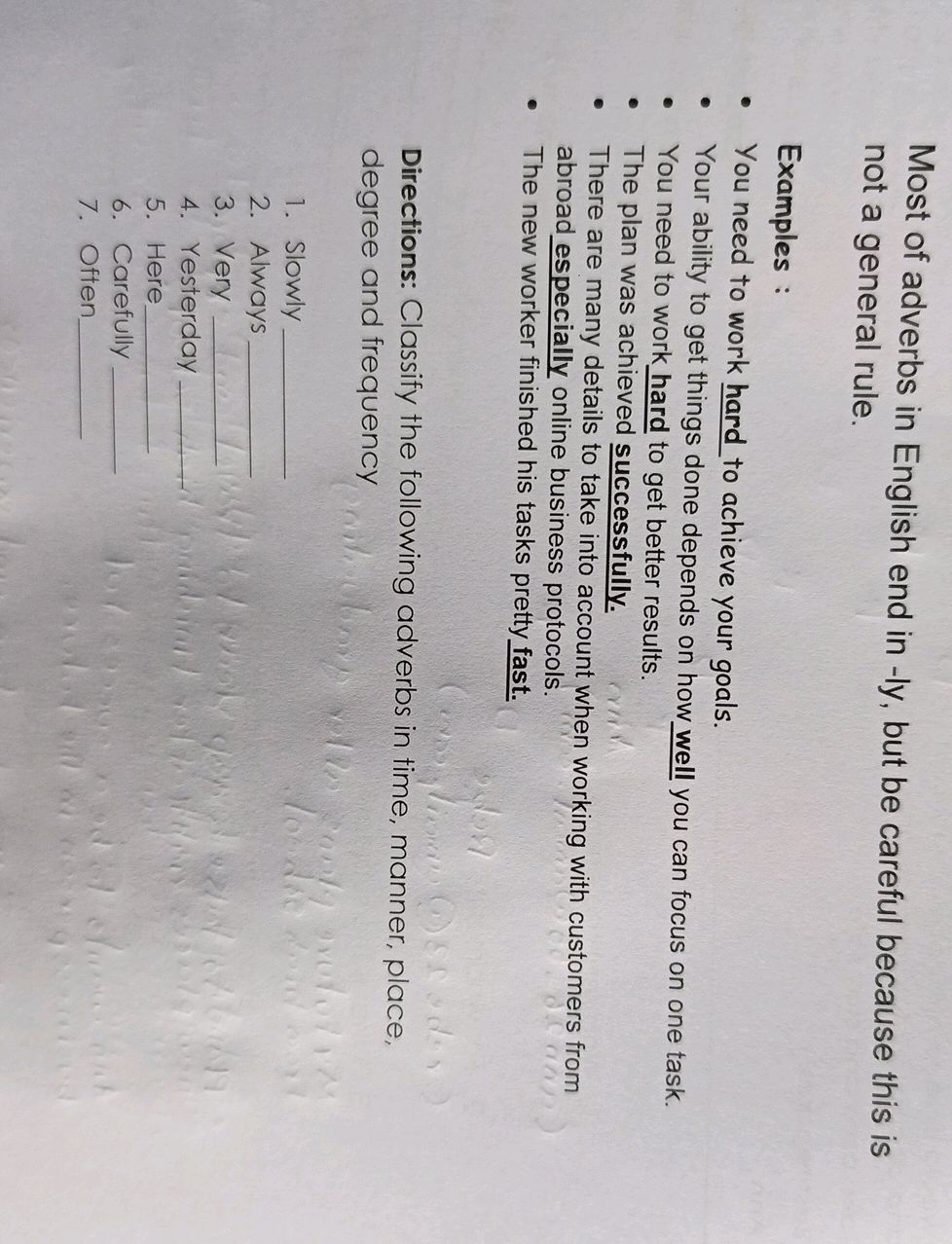 Directions: Classify the following adverbs | StudyX