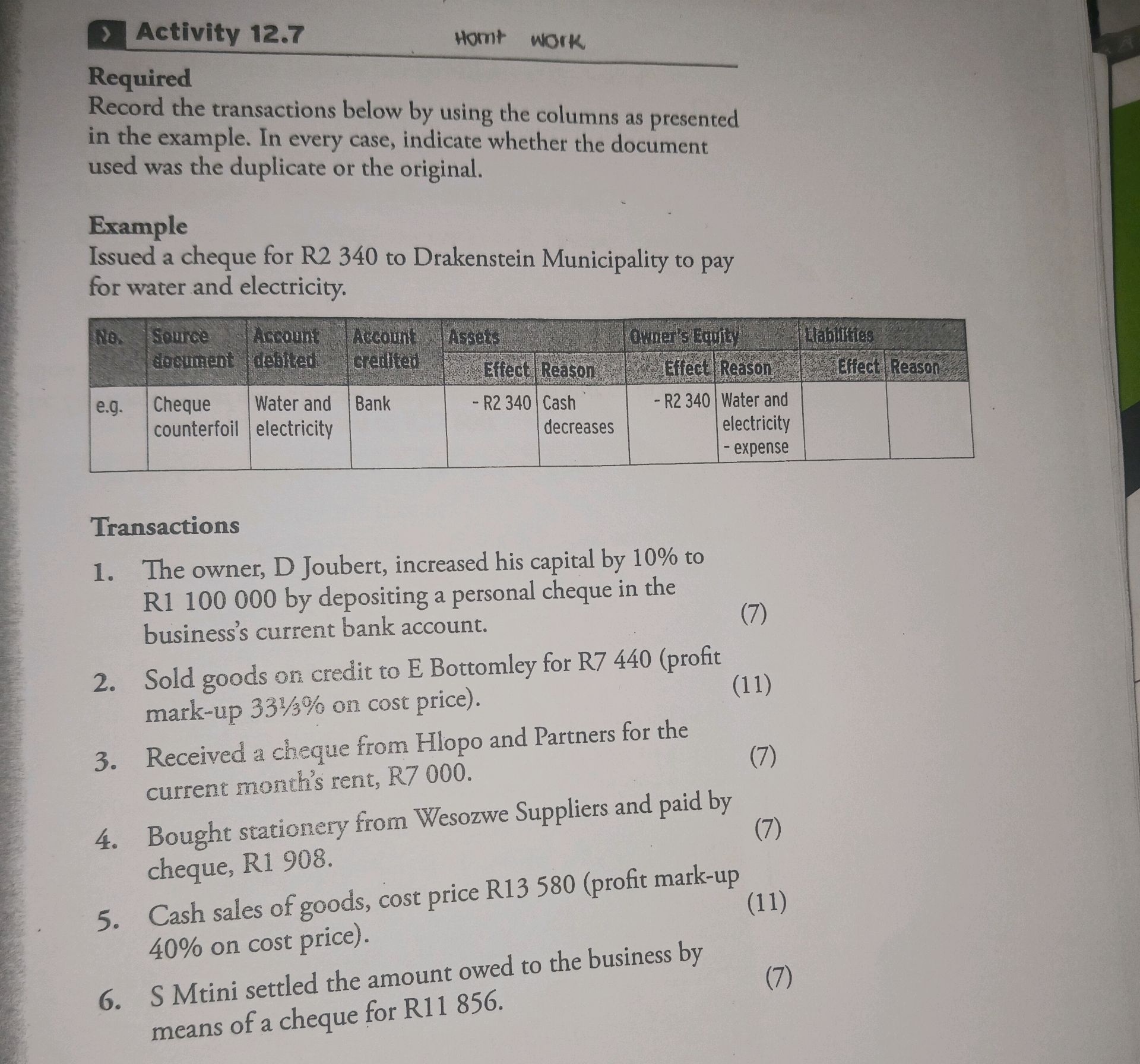 Activity 12.7 Required Record the | StudyX