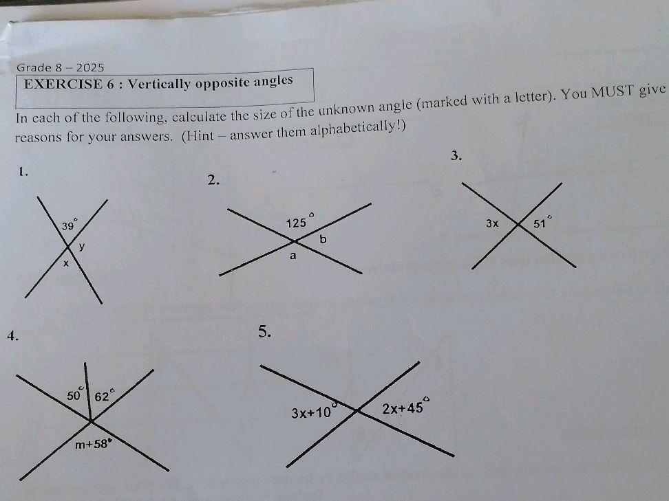 Grade 8 – 2025 EXERCISE 6 : Vertically | StudyX