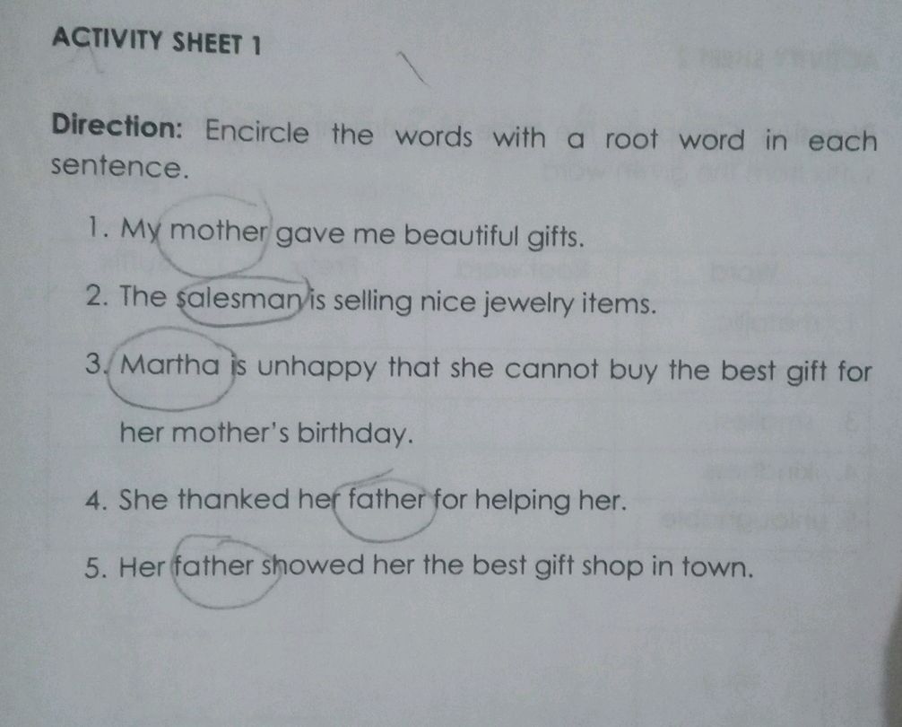 Direction: Encircle the words with a root | StudyX