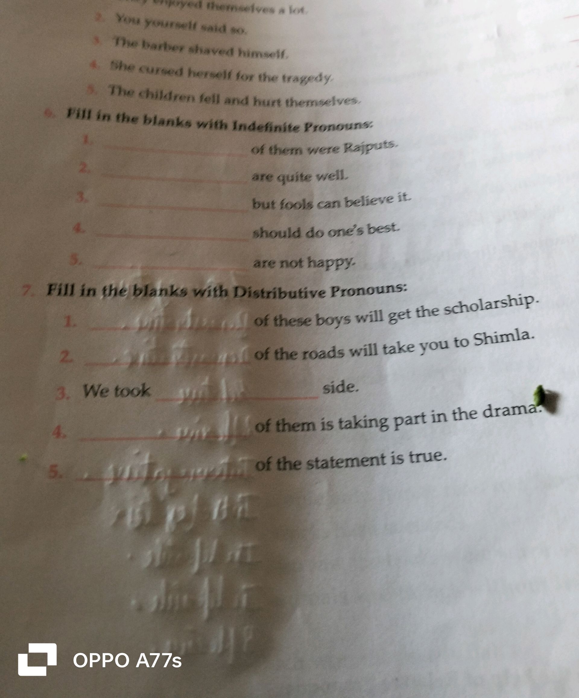 6. Fill in the blanks with Indefinite | StudyX