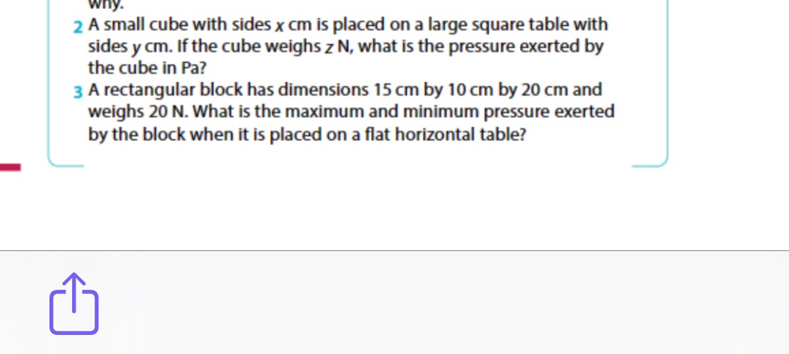 2 A small cube with sides x cm is placed on