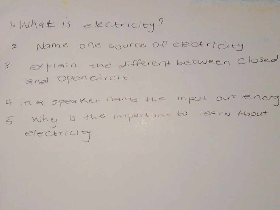 1. What is electricity? 2. Name one source | StudyX