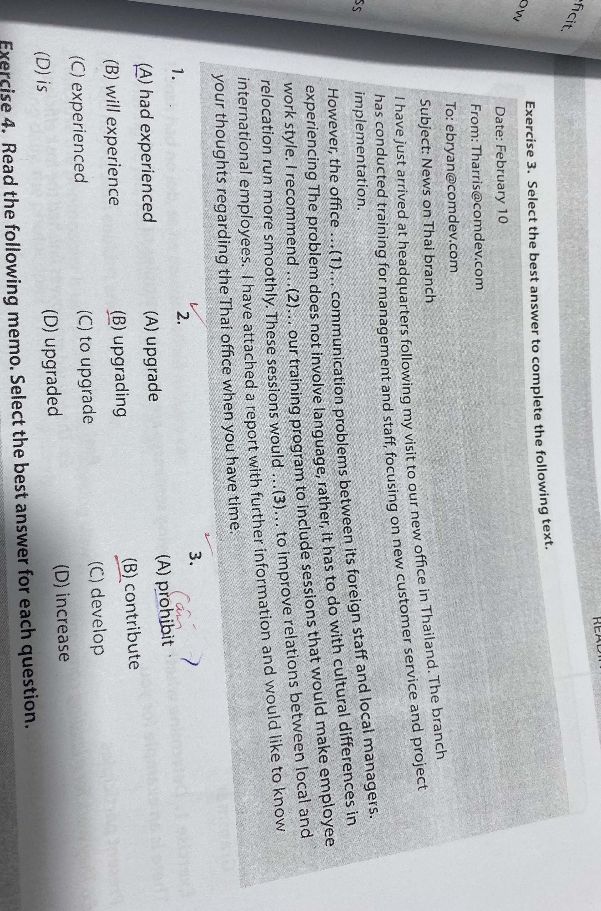 Exercise 3. Select the best answer to | StudyX