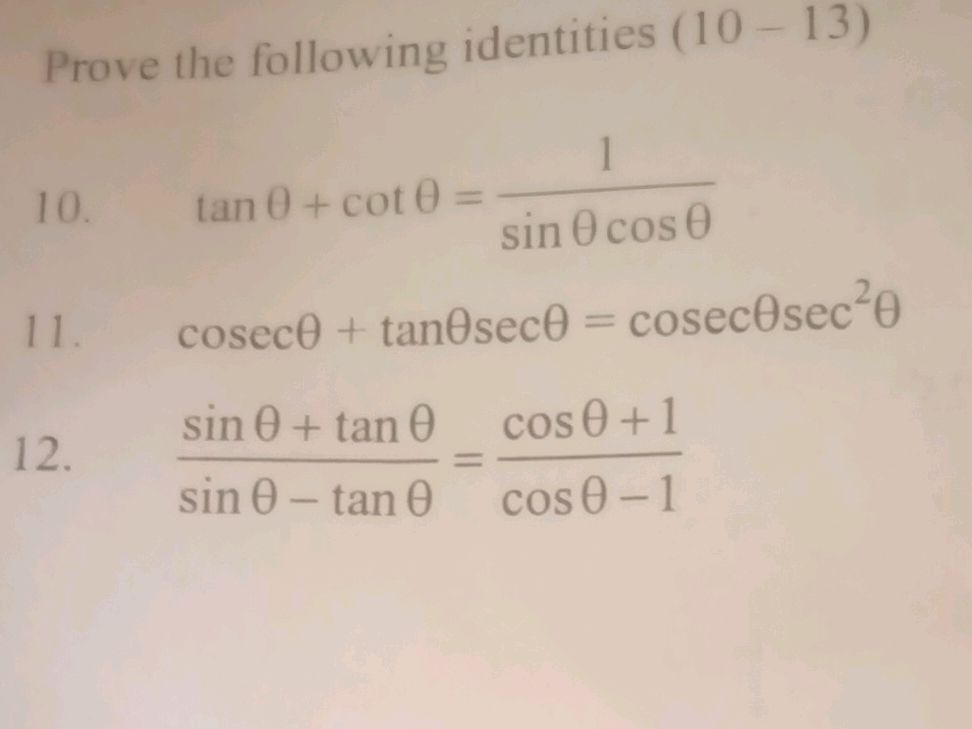Prove the following identities (10-13) 10. | StudyX