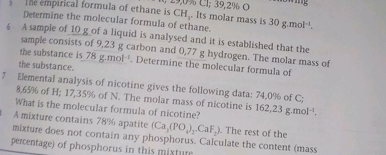 Determine the molecular formula of ethane. A