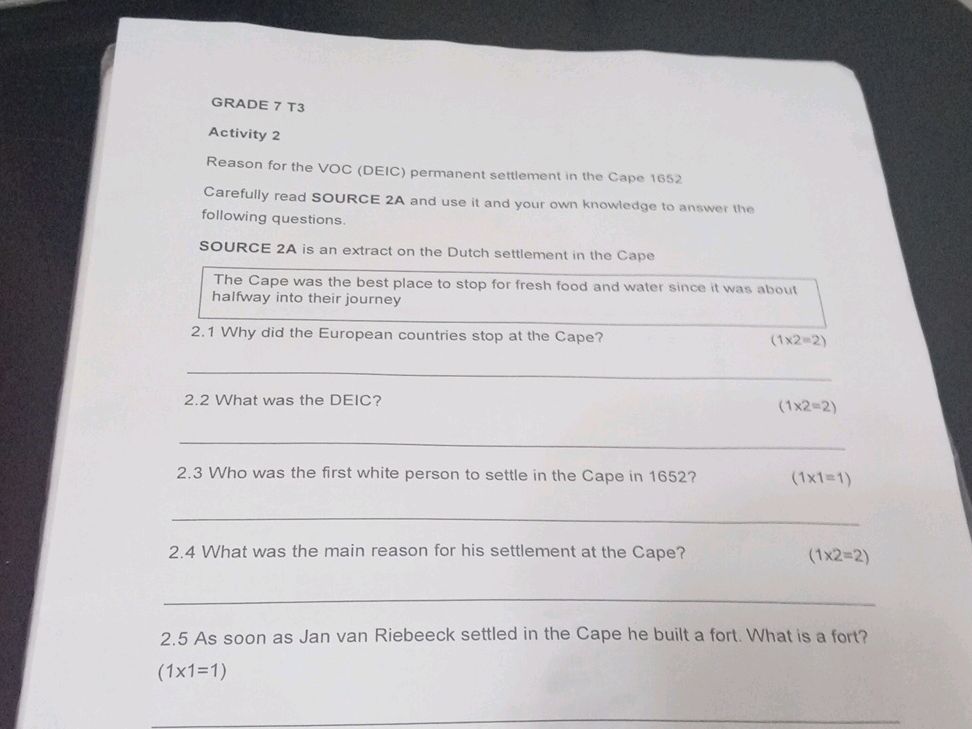 GRADE 7 T3 Activity 2 Reason for the VOC | StudyX